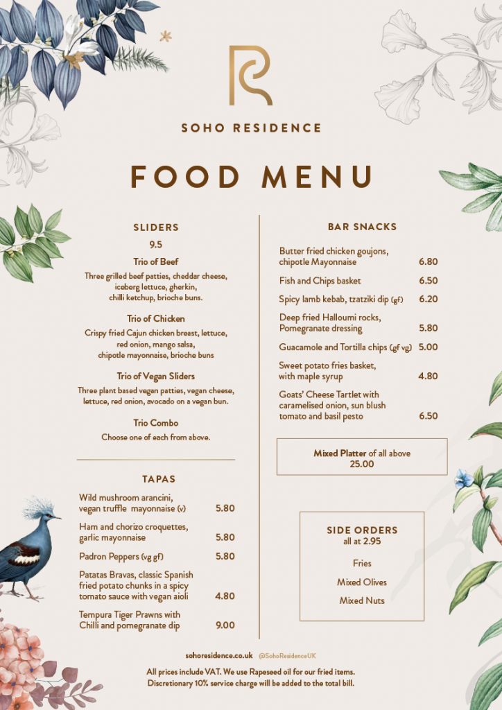 Food Menu - Soho Residence